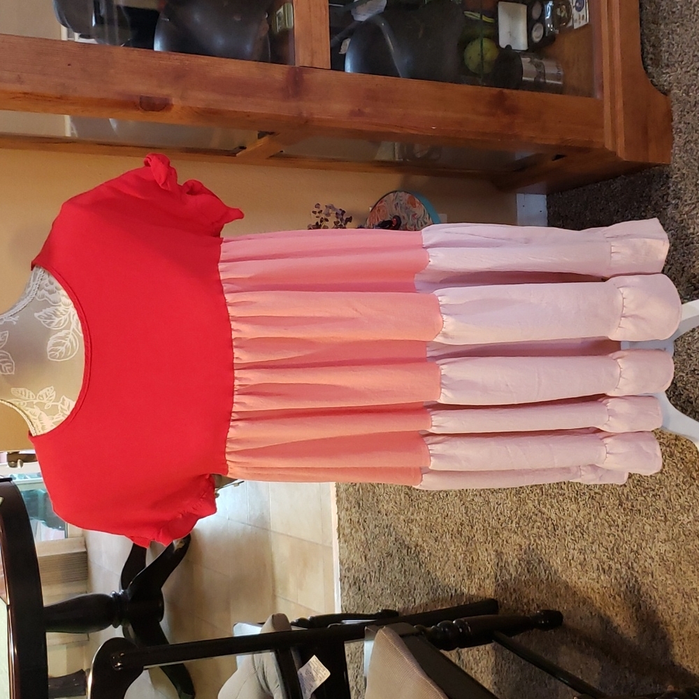 Color Block Red, Peach, And Pink Dress. - Gem